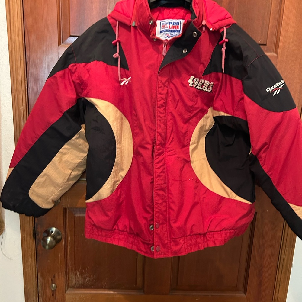 Reebok Red And Black Varsity Jacket With Tan Accents - Gem